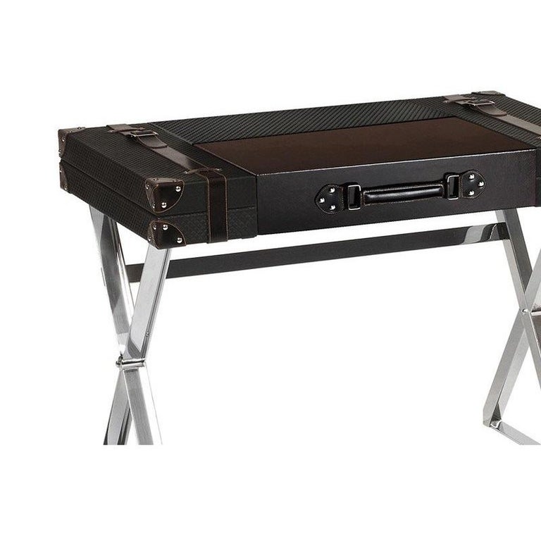 Handmade Desk in Custom Engraved Leather And Steel Finishes For Sale at ...