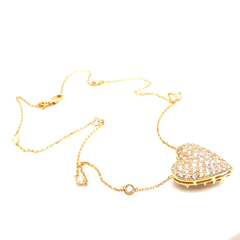 Handmade Diamond Puff Heart Diamond-by-the-Yard Necklace Yellow Gold ...