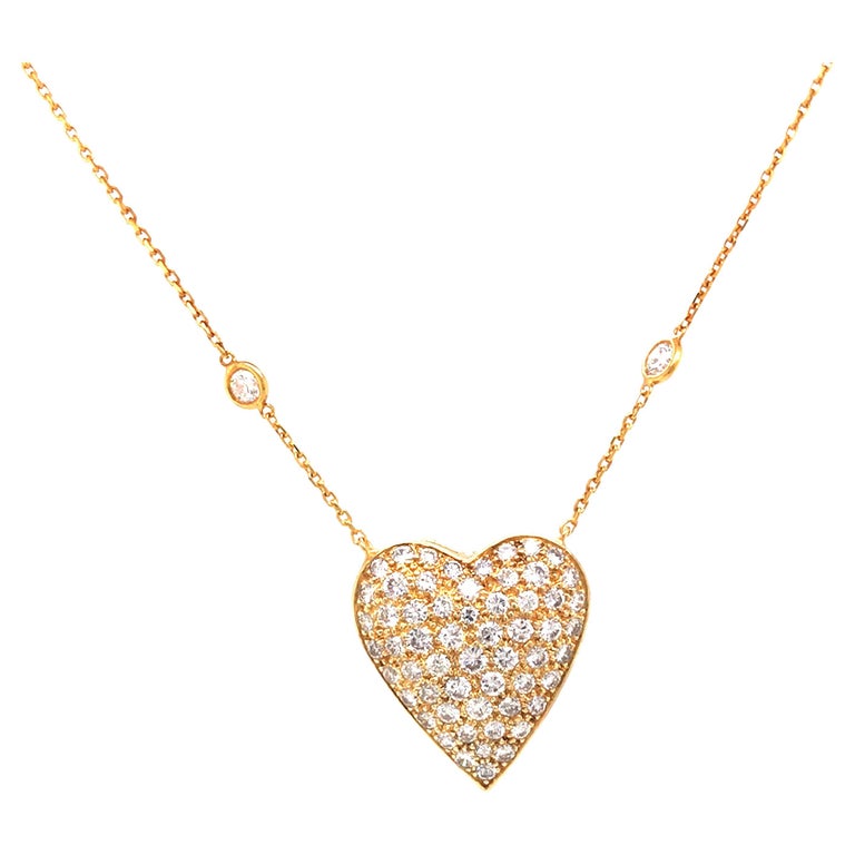 Handmade Diamond Puff Heart Diamond-by-the-Yard Necklace Yellow Gold ...