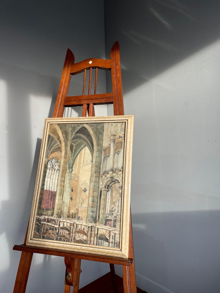 Handmade Dutch Arts and Crafts Solid Oak Floor Easel / Painting Display ...