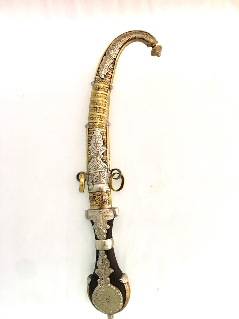 Handmade Etched Moroccan Dagger Knife Ebony Silver, Curved Blade ...