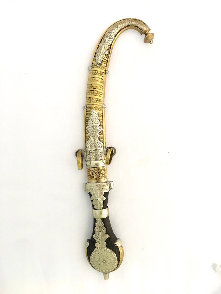 Handmade Etched Moroccan Dagger Knife Ebony Silver, Curved Blade ...