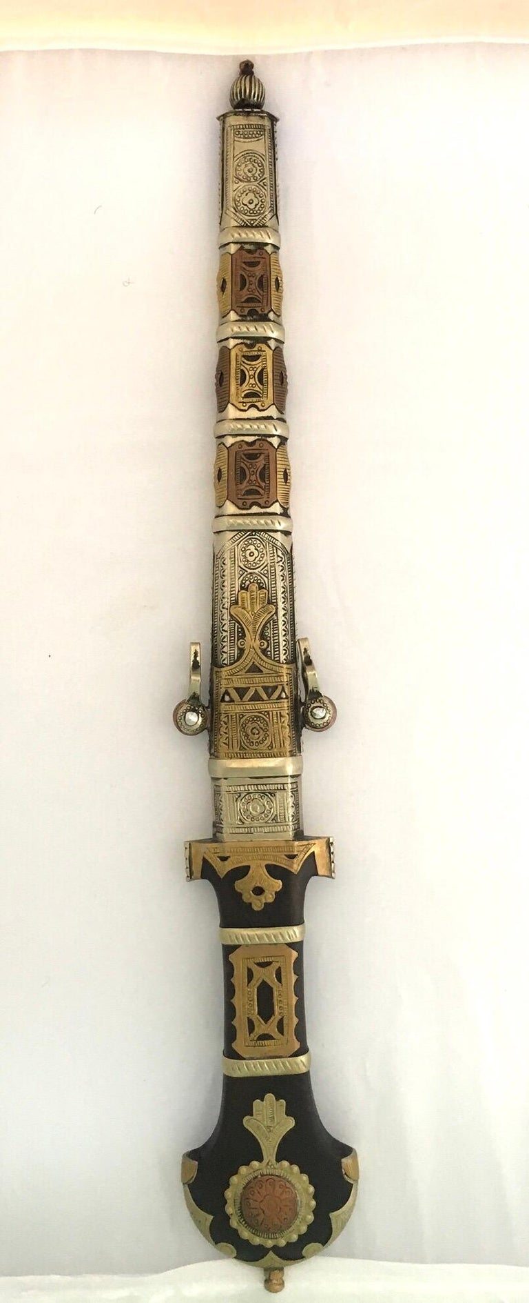 Handmade Etched Moroccan Dagger Knife Ebony Silver Ornamental ...