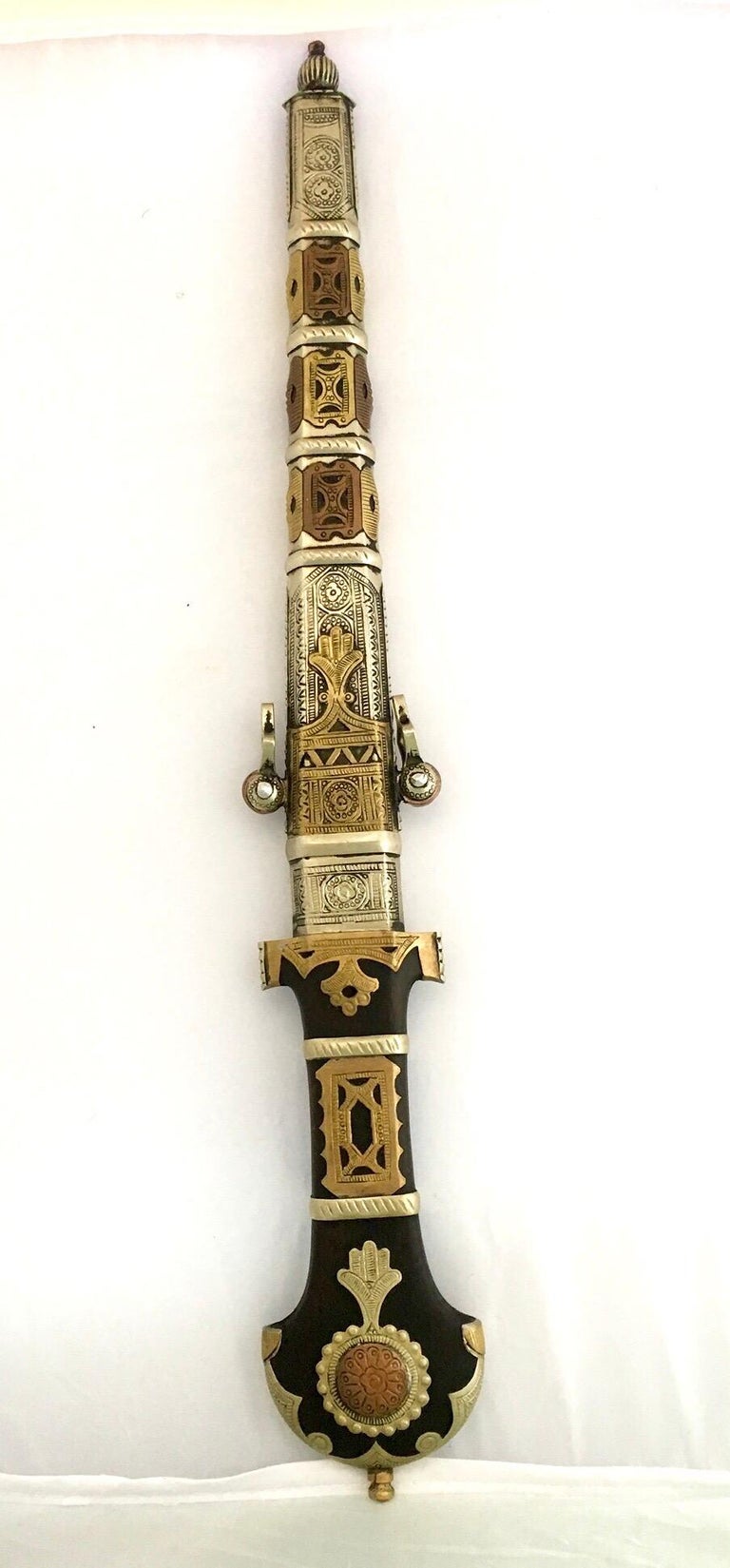 Handmade Etched Moroccan Dagger Knife Ebony Silver Ornamental ...