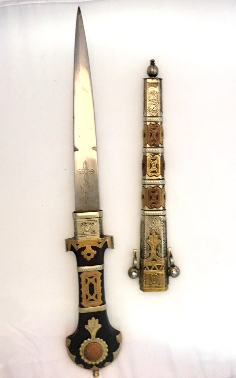 Handmade Etched Moroccan Dagger Knife Ebony Silver Ornamental ...