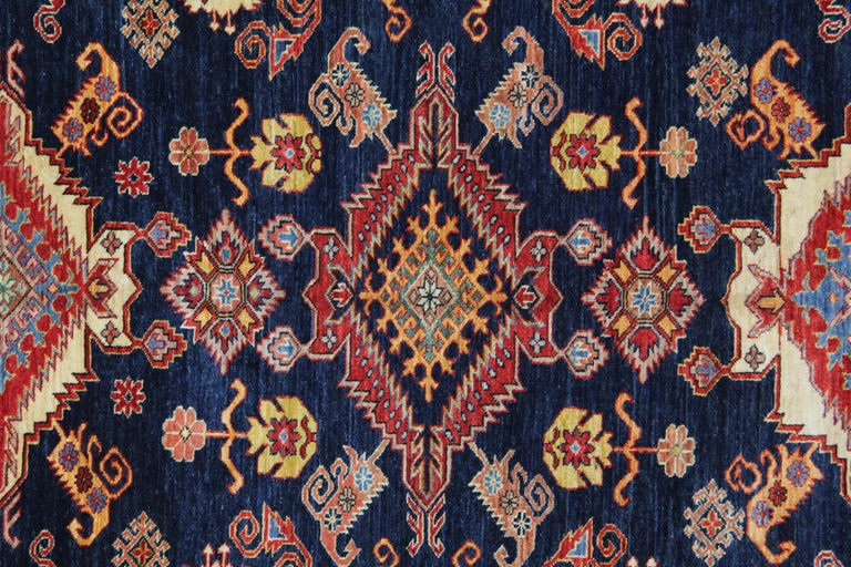 Handmade Geometric Rug, Navy Blue Carpet Traditional Livingroom Rug For ...