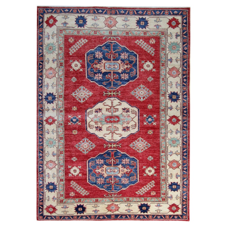 Handmade Geometric Rug, Red Medallion Carpet Traditional Livingroom Rug ...