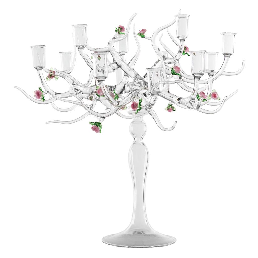 Pair of Handmade Glass Rose Candle Sticks by Simone Crestani For Sale ...