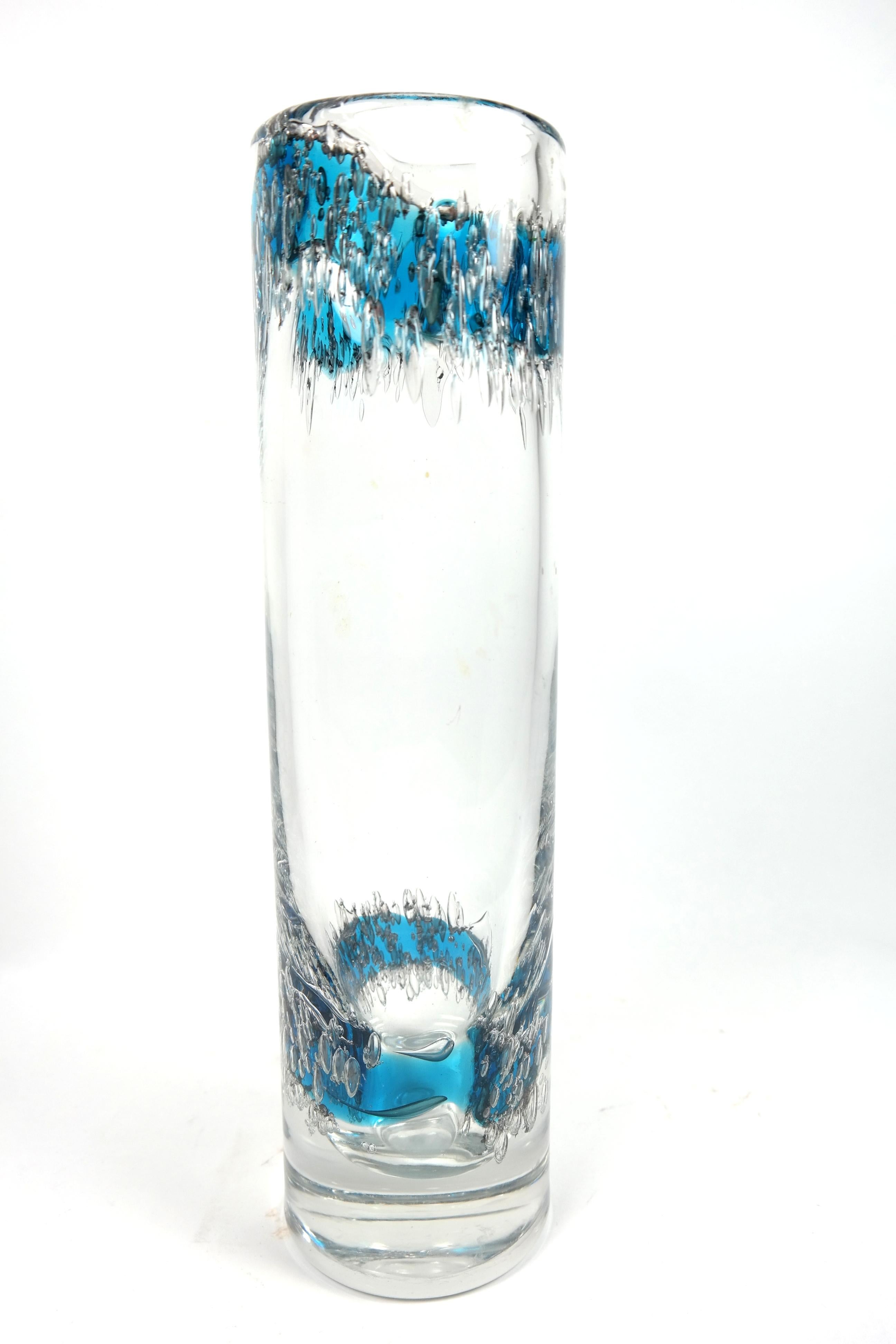 Handmade Glass Vase with Sea Blue Accents, 1970s at 1stDibs
