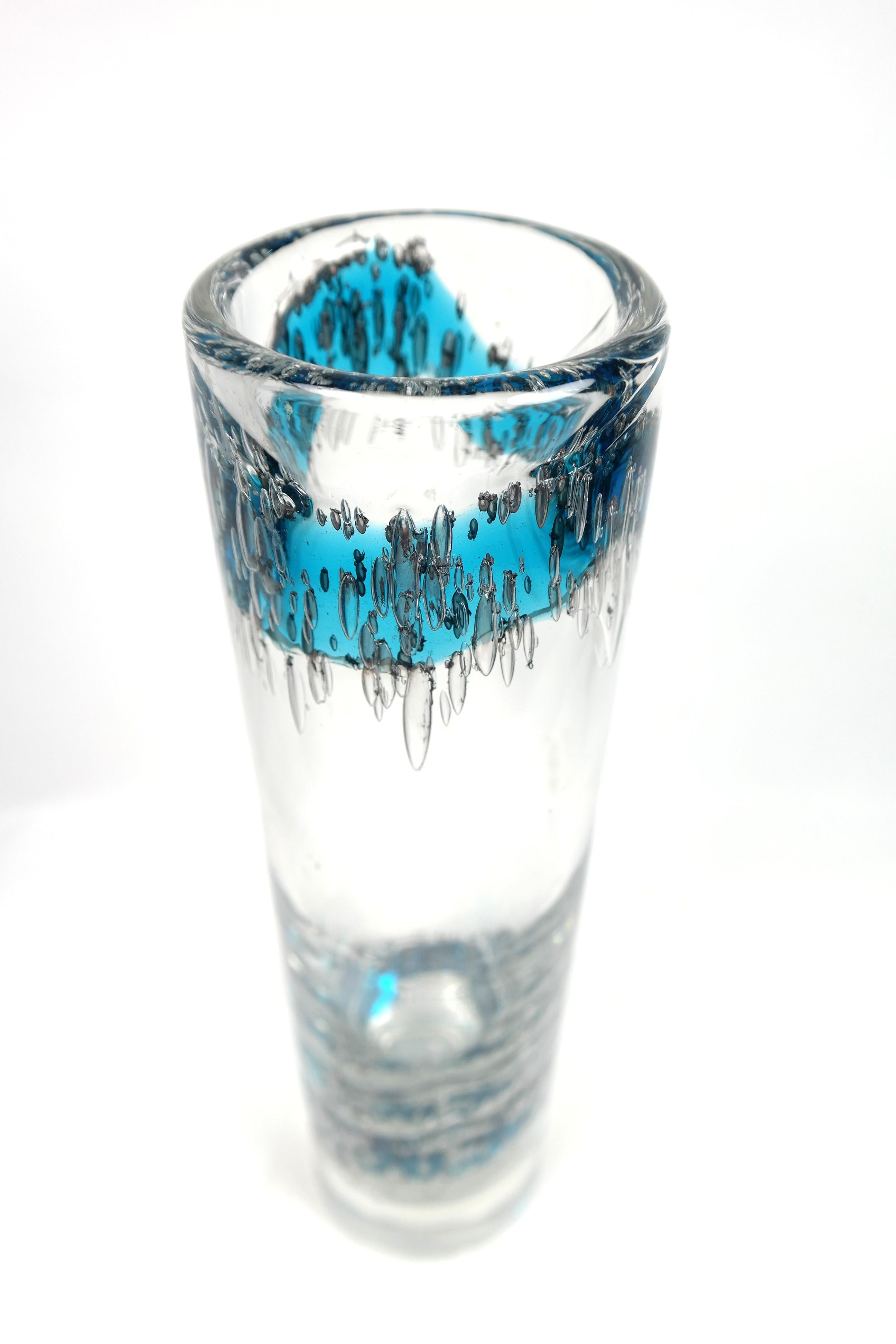 Handmade Glass Vase with Sea Blue Accents, 1970s at 1stDibs
