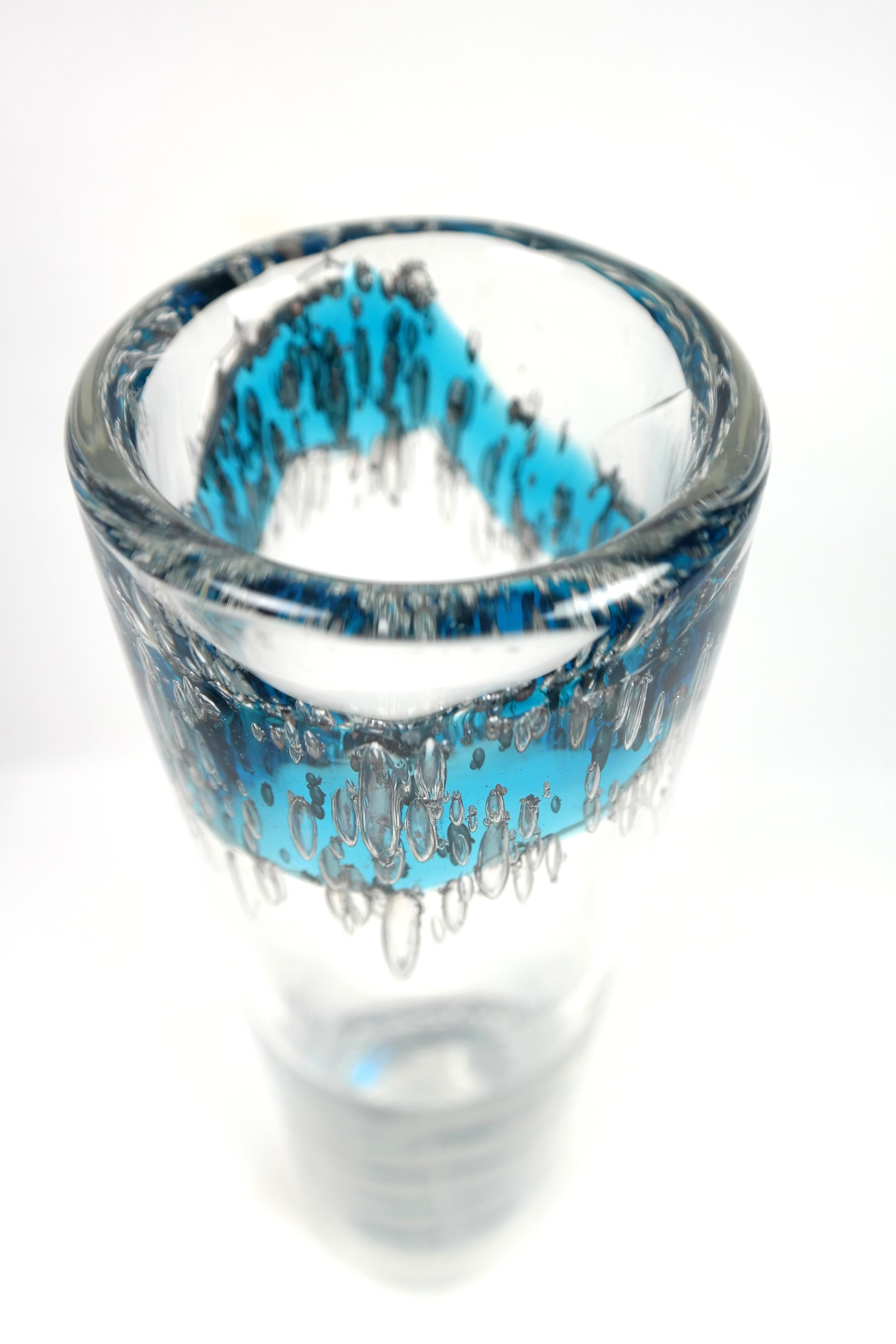 Handmade Glass Vase with Sea Blue Accents, 1970s at 1stDibs