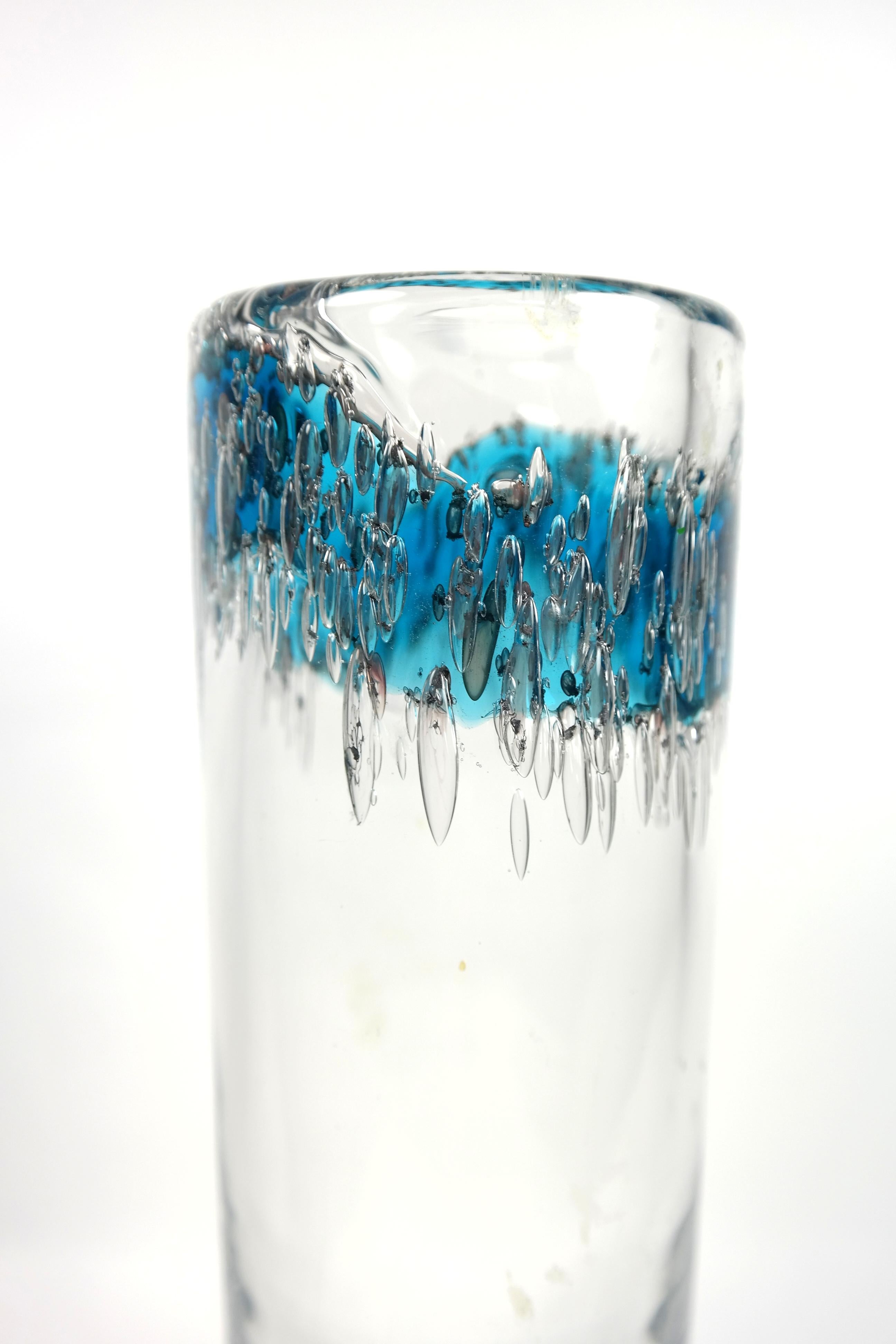 Handmade Glass Vase with Sea Blue Accents, 1970s at 1stDibs