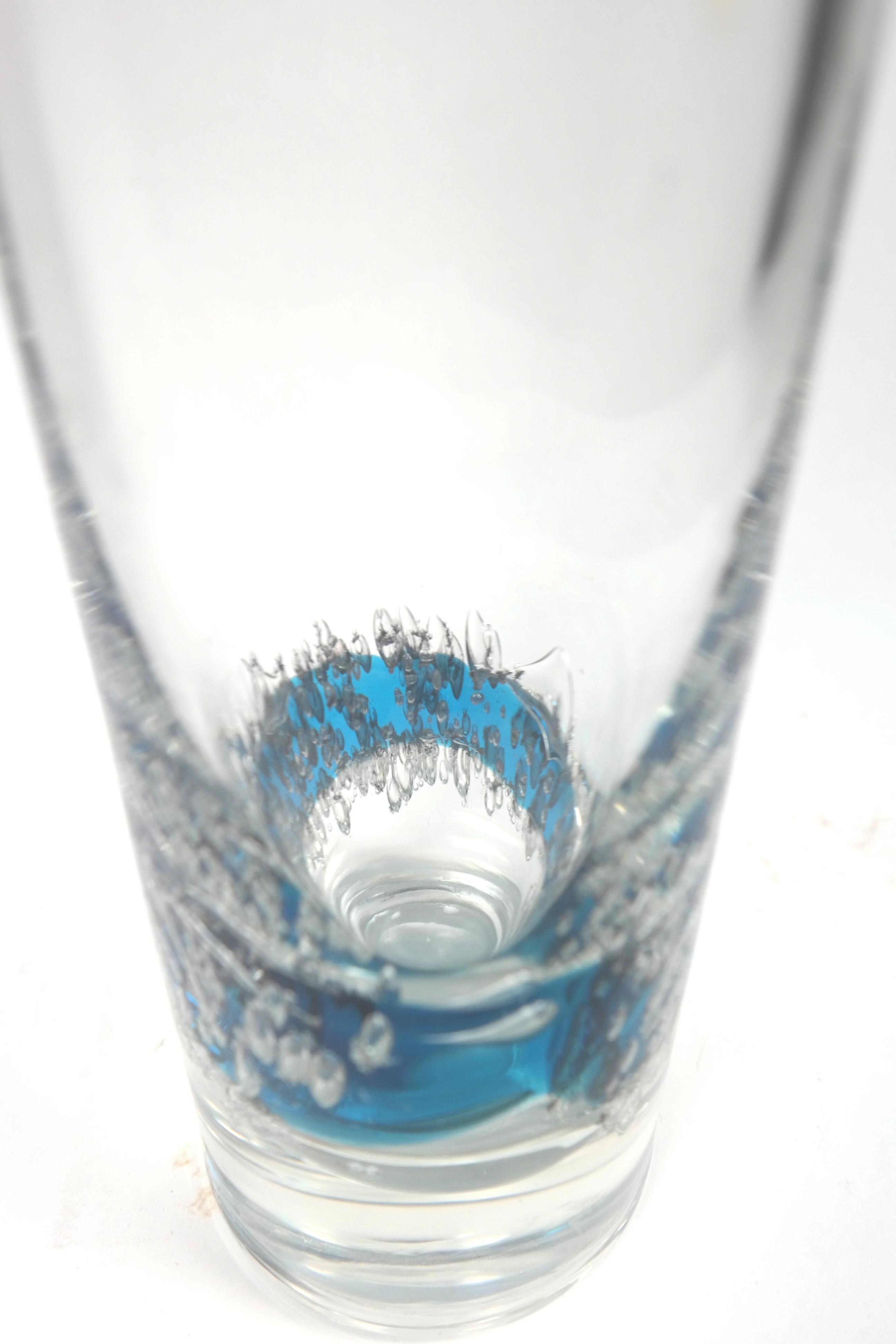 Handmade Glass Vase with Sea Blue Accents, 1970s at 1stDibs
