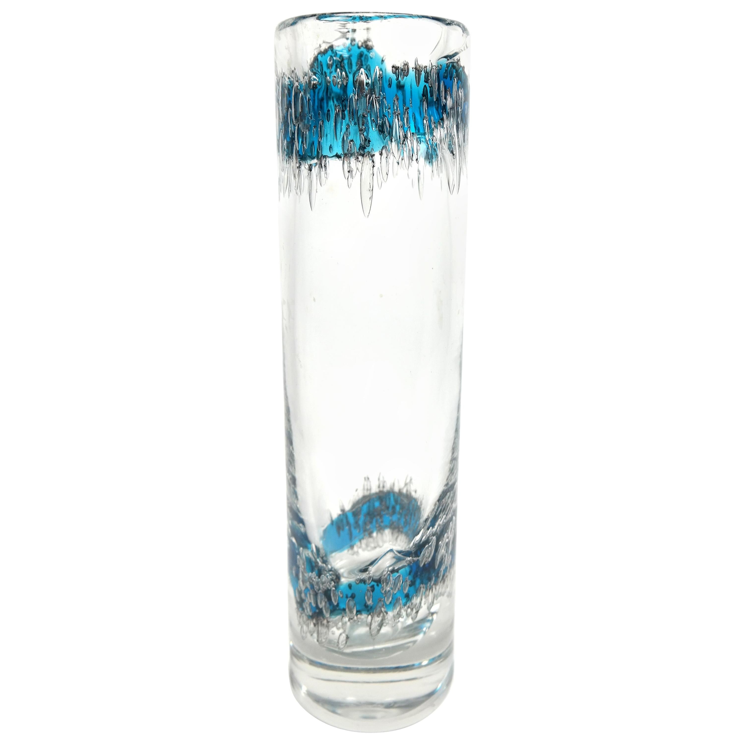 Handmade Glass Vase with Sea Blue Accents, 1970s at 1stDibs