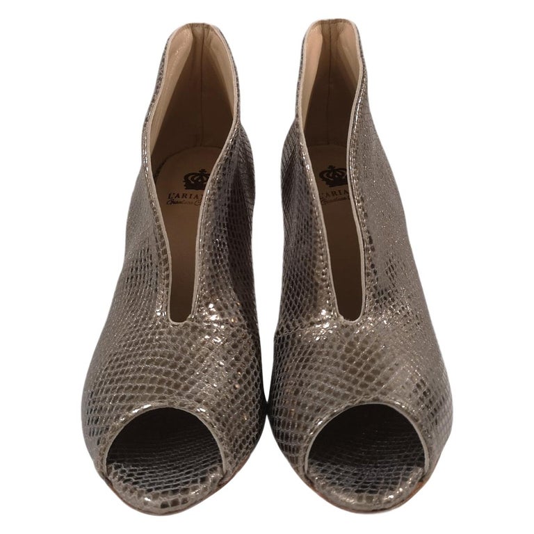 Handmade gold tone python skin stamp sandals at 1stDibs