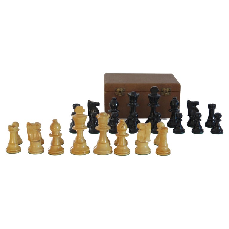 Handmade Hardwood Weighted Lardy Chess Set in Box Kings, France, Circa ...