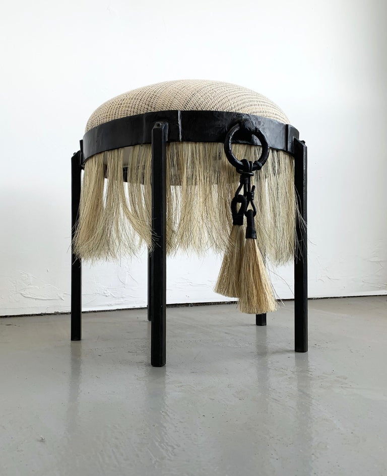 Round Stool Modern Medieval Handmade Horsehair Iron Handwoven Fringe ...