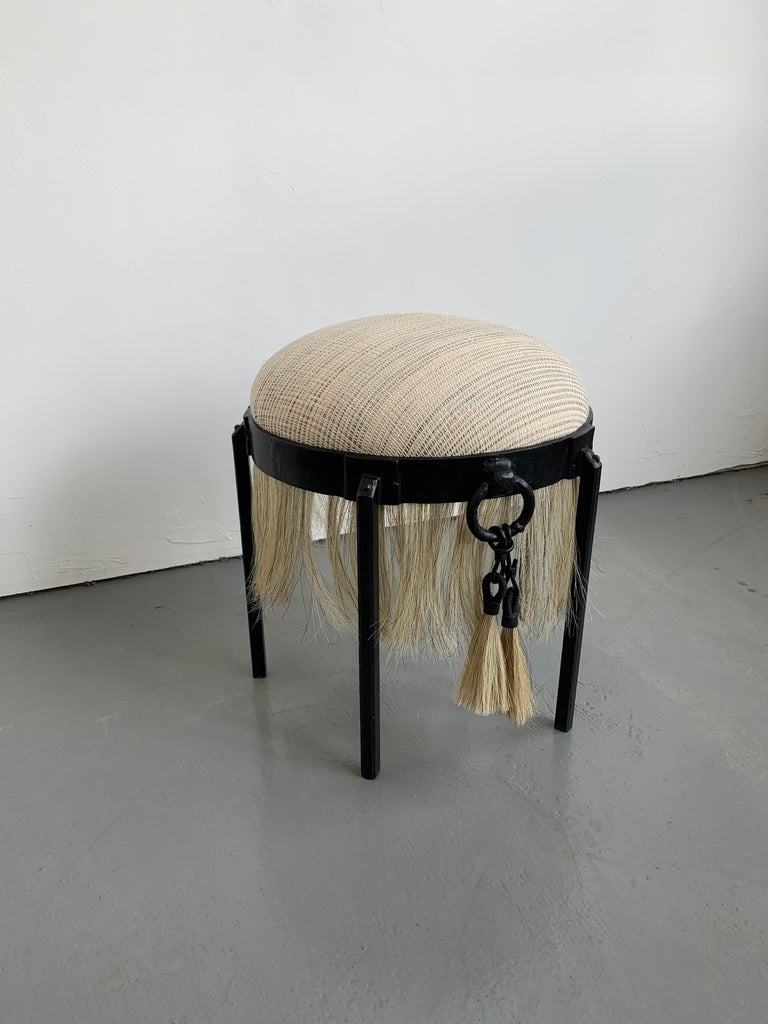 Round Stool Modern Medieval Handmade Horsehair Iron Handwoven Fringe ...