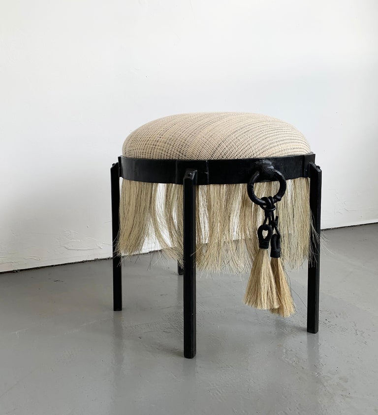 Round Stool Modern Medieval Handmade Horsehair Iron Handwoven Fringe ...