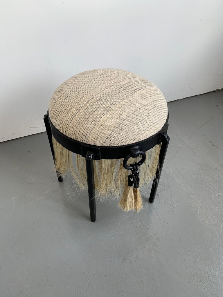 Round Stool Modern Medieval Handmade Horsehair Iron Handwoven Fringe ...