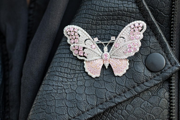 Handmade Light Pink Butterfly Brooch Incrusted With Cubic Zirconia For ...