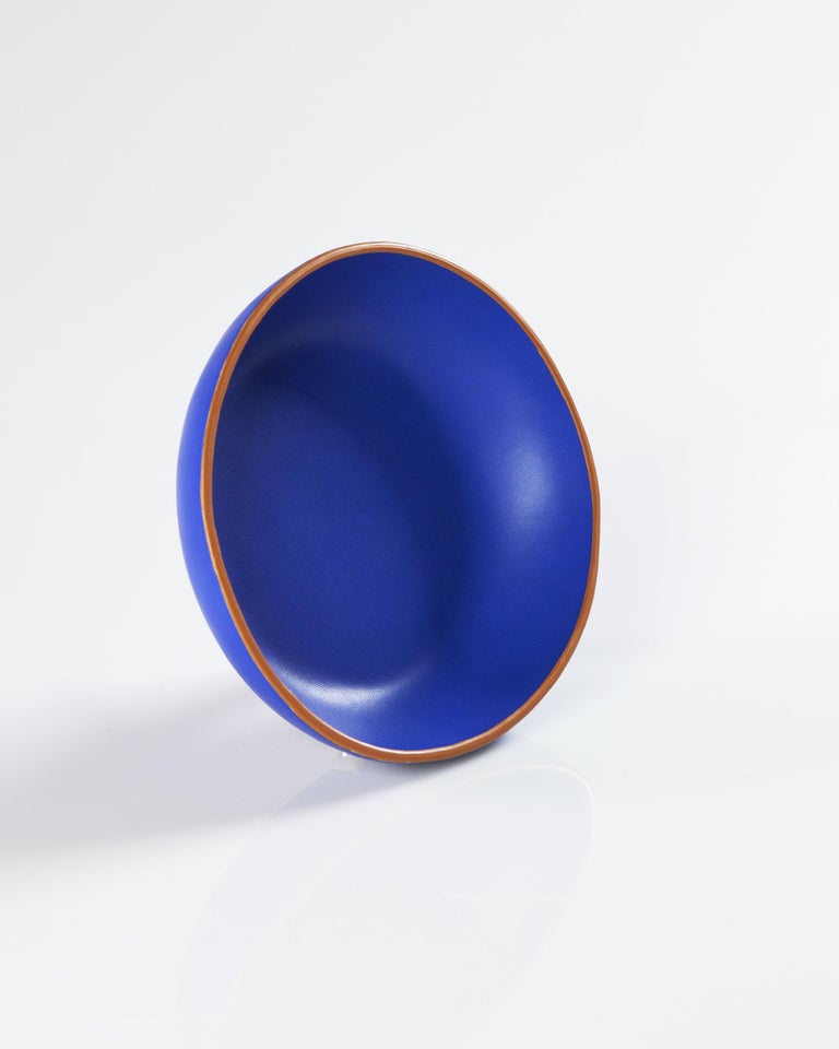 Handmade Luxury Leather Bowl in Midnight Blue and Beige For Sale at ...