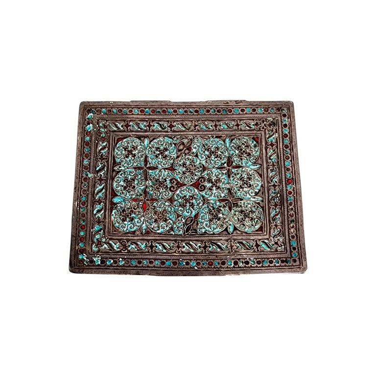 Handmade Middle Eastern Silver Enamel Box For Sale at 1stDibs