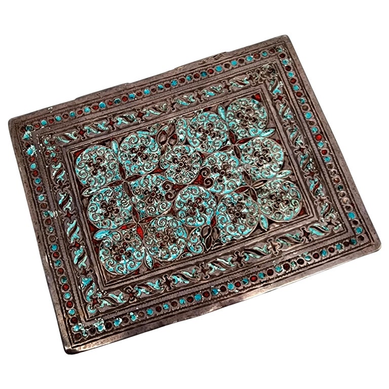 Handmade Middle Eastern Silver Enamel Box For Sale at 1stDibs