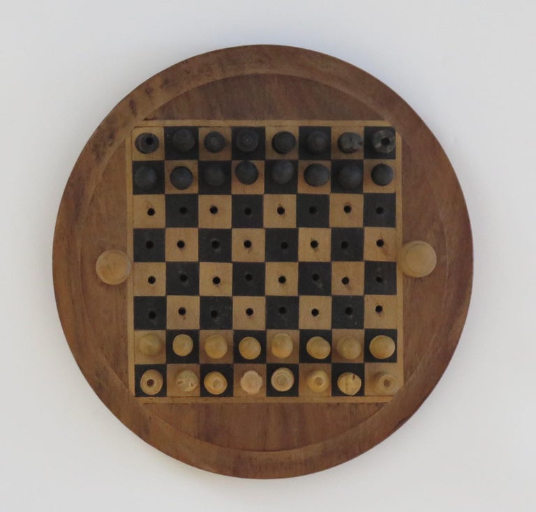 Handmade Miniature Travelling Chess Set Game Inlaid Walnut Box, circa ...