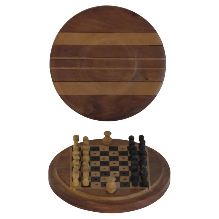 Handmade Miniature Travelling Chess Set Game Inlaid Walnut Box, circa ...