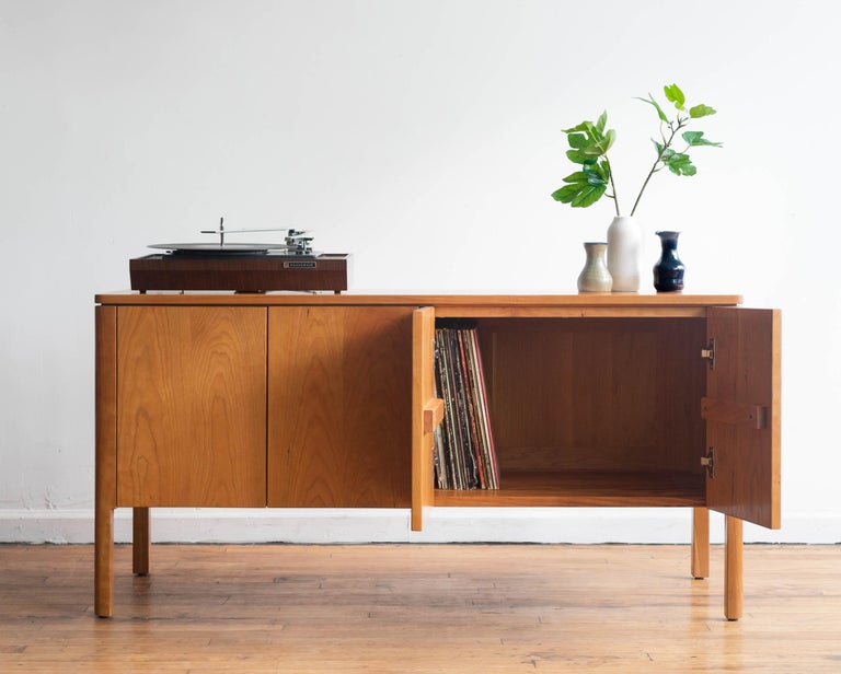Handmade Minimalist Contemporary Solid Wood Record Cabinet / Media Stand For Sale at 1stDibs