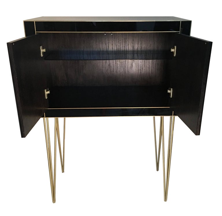 Handmade Mirrored Bar Cabinet on Stand in Murano Glass and Brass Inlay ...