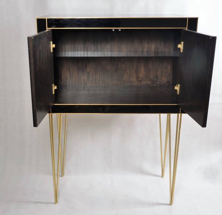 Handmade Mirrored Bar Cabinet on Stand in Murano Glass and Brass Inlay ...