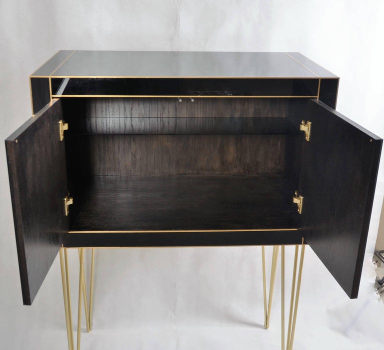 Handmade Mirrored Bar Cabinet on Stand in Murano Glass and Brass Inlay ...