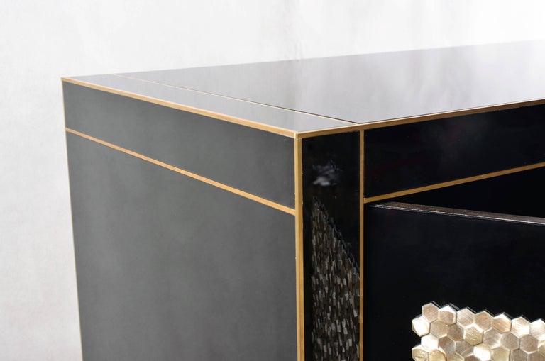 Handmade Mirrored Bar Cabinet on Stand in Murano Glass and Brass Inlay ...