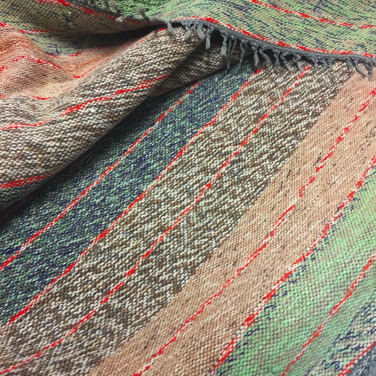 Handmade Mixed Color Cotton Wool Runner Rug at 1stDibs