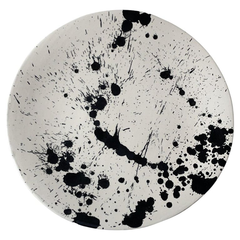 Handmade Modern Matte Black and White Splattered Ceramic Rock Dinner ...