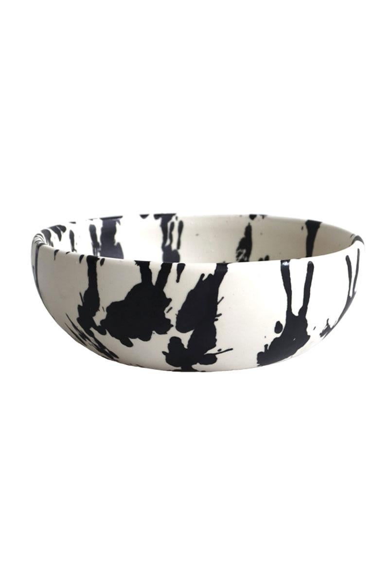 Handmade Rock Ceramic Salad Bowl - Black and White Splatterware For ...