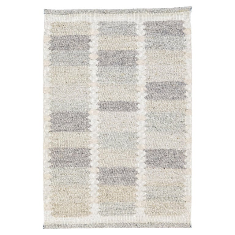 Handmade Modern Geometric Swedish Style Wool Rug In Beige For Sale at ...