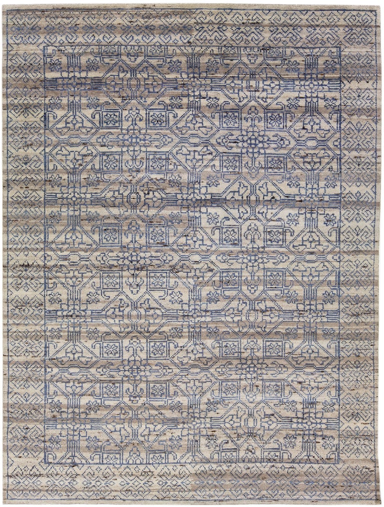 Handmade Modern Gray Indian Wool Rug With Geometric Pattern By Apadana ...