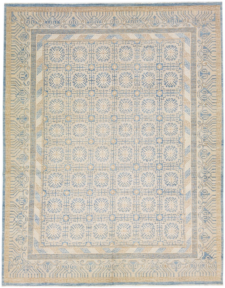 Handmade Modern Khotan Style Wool Rug with Allover Geometric Motif In ...