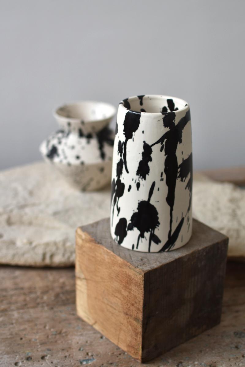 Rock Handmade Ceramic Flower Vase II - Black and White For Sale at 1stDibs