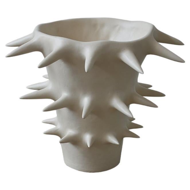 Handmade Modern White Matte Tall Ceramic Vase with Spikes For Sale at ...