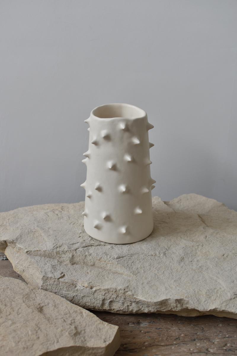 Handmade Spikes White Ceramic Vase II For Sale at 1stDibs