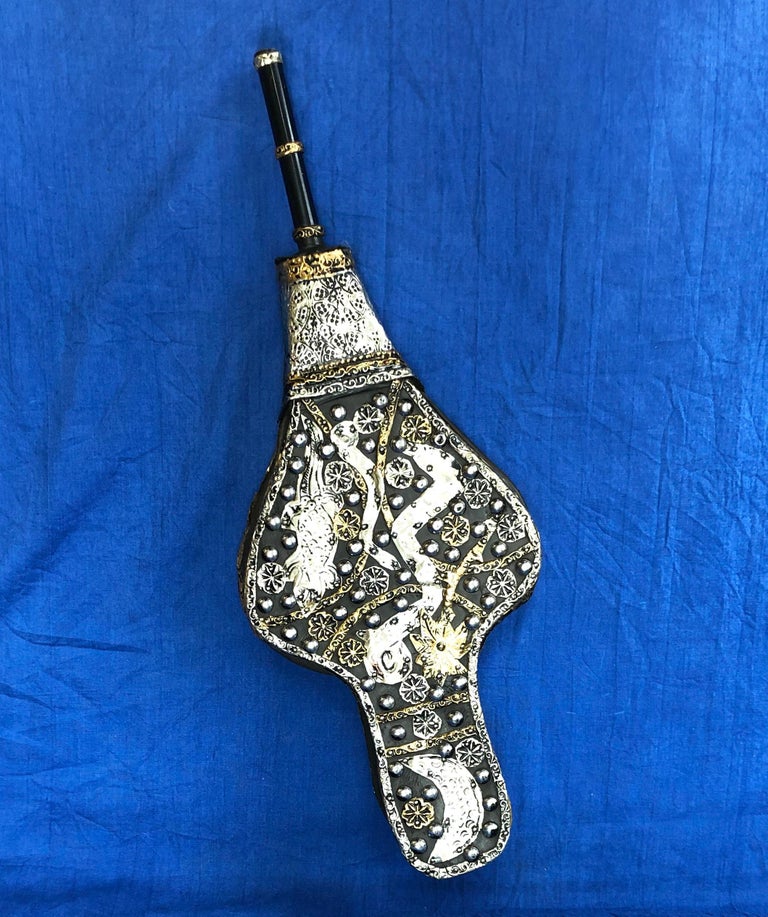 Handmade Moroccan Fireplace Billows Tool, Leather, Brass, Silver ...