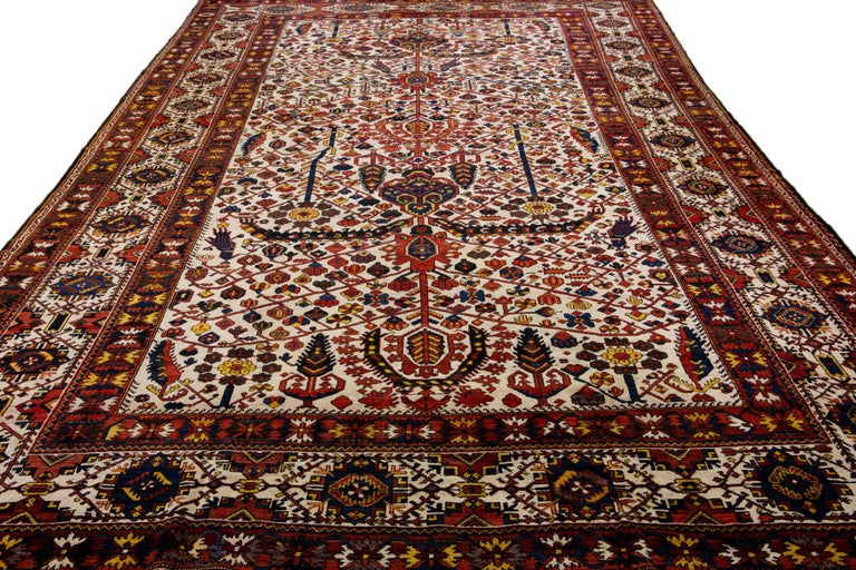 Handmade Persian Bakhtiari Beige Wool Rug with Allover Design For Sale ...