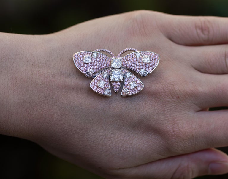Handmade Pink Butterfly Brooch For Sale at 1stDibs