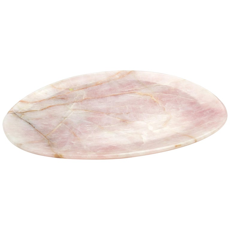 Plate Platter Serveware Solid Rose Quartz Hand-carved Collectible Italy ...