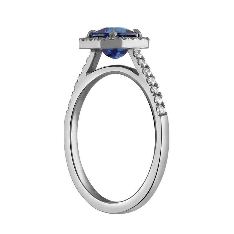 Handmade Platinum, Certified Kashmir Blue Sapphire and Diamond Surround ...