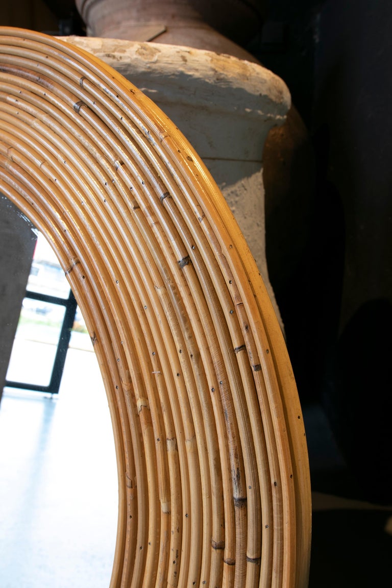 Handmade Round Bamboo Mirror For Sale at 1stDibs